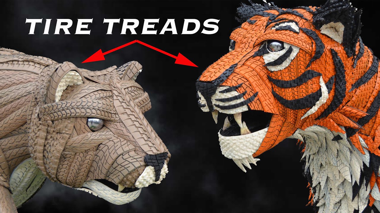 Sculptures Made From TIRE TREADS! Carving & Sculpting (condensed ...