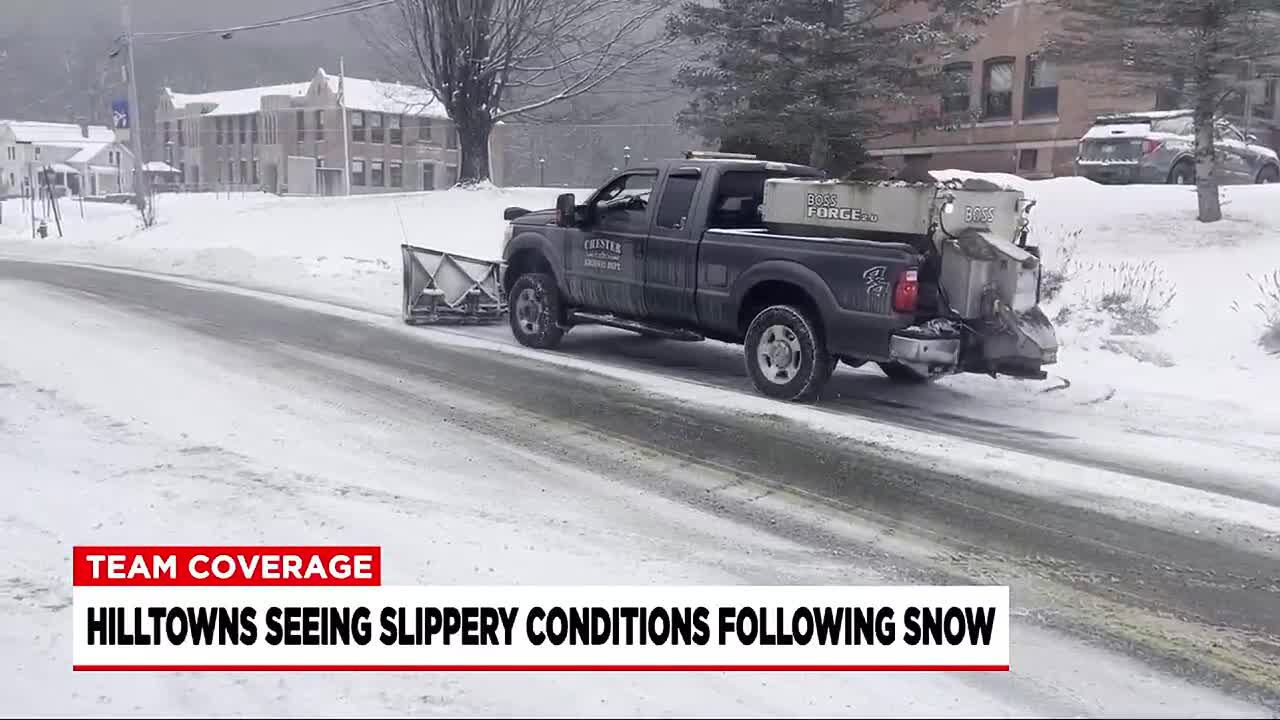 DPW crews work on slippery road conditions in the Hilltowns