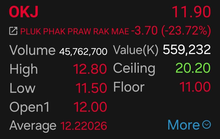 หุ้น OKJ ดิ่งหนัก 23.72% ผลงานออกมาต่ำคาด กำไรอ่อนตัวลง - ค่าใช้จ่ายสูง
