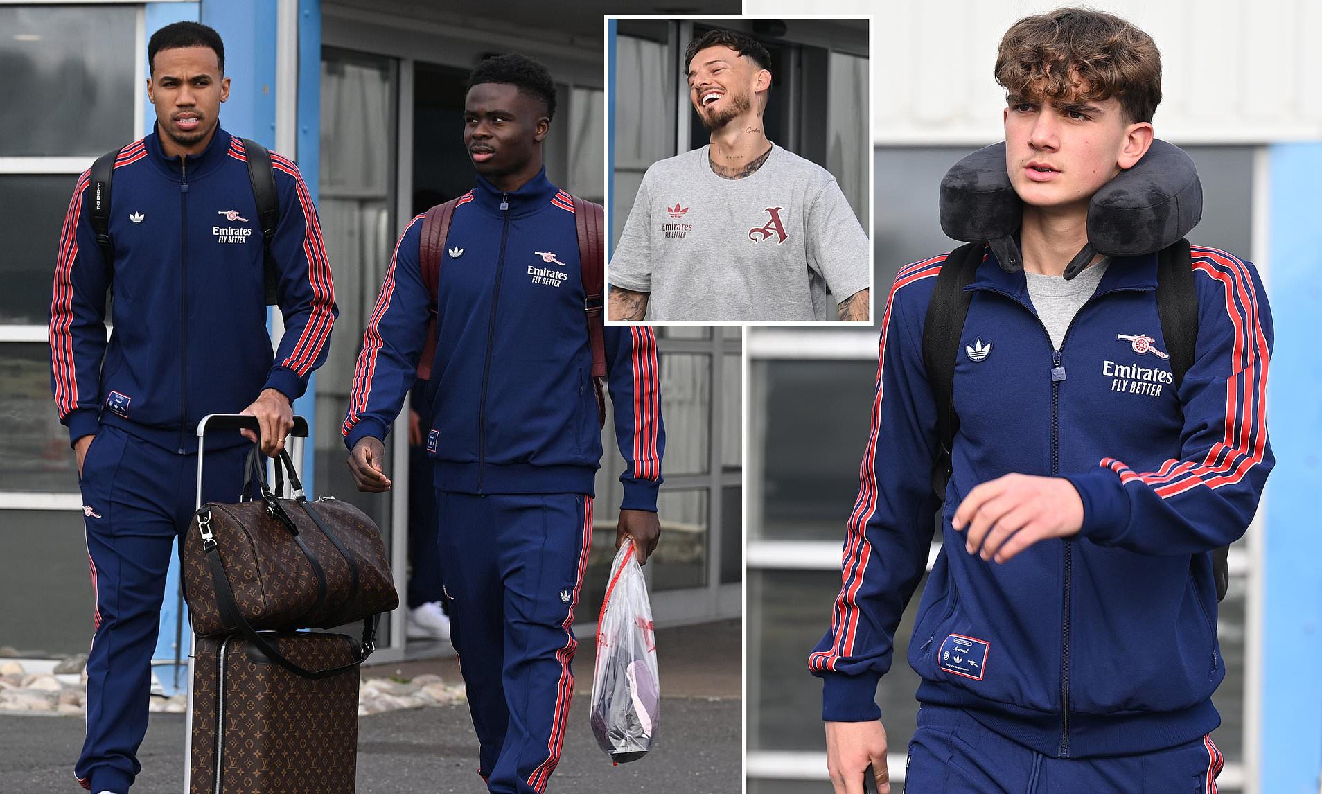 Bukayo Saka leads Arsenal team-mates as they head for warm weather ...