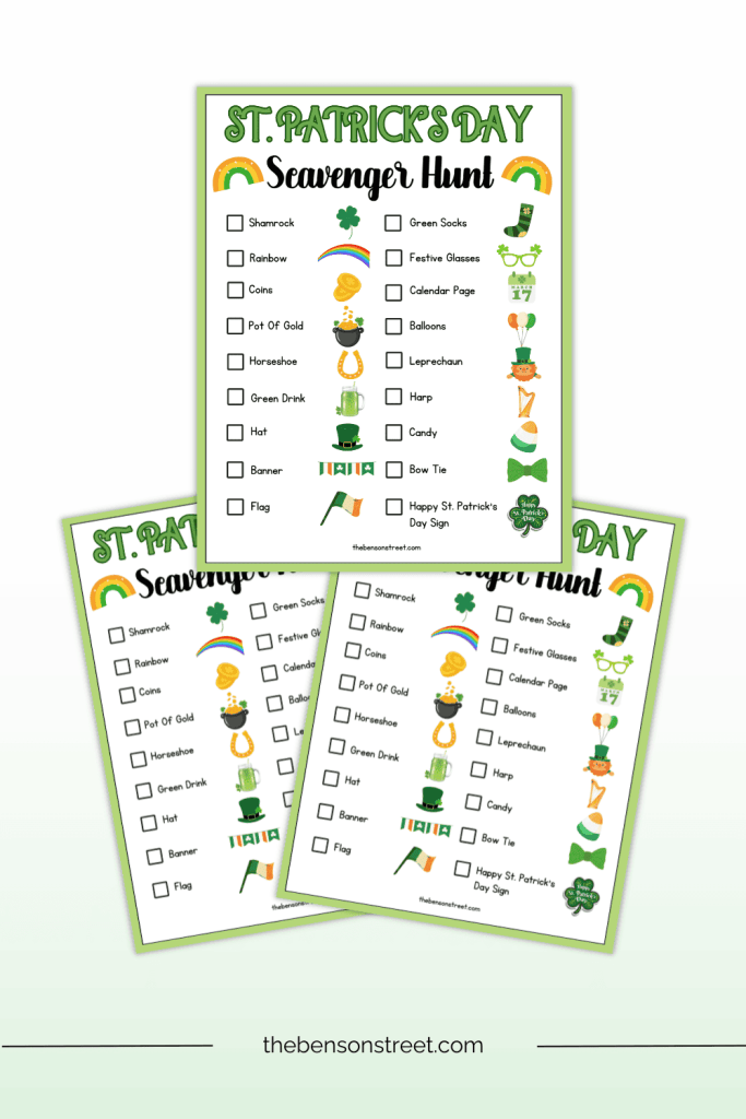 Free Printable Kids St. Patrick's Day Scavenger Hunt Page