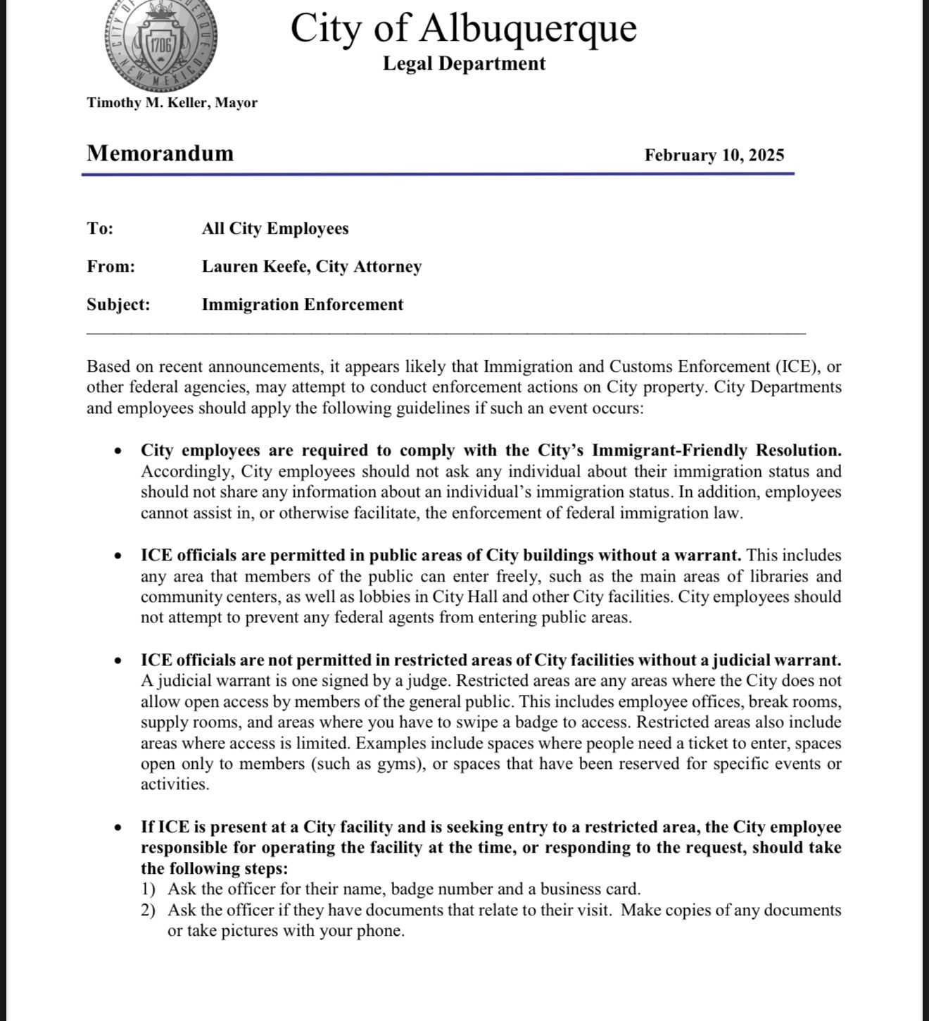 ICE memo sent to Albuquerque city employees