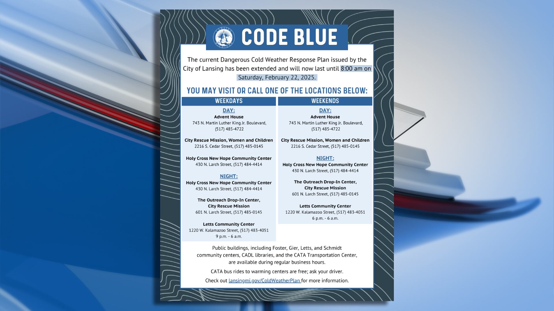 Lansing extends Code Blue alert