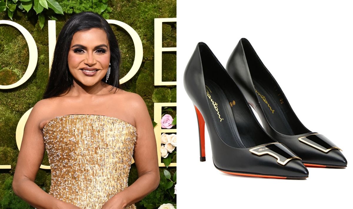 Mindy Kaling Masters Formal Dressing in Santoni Gold-Accented Heels at ...