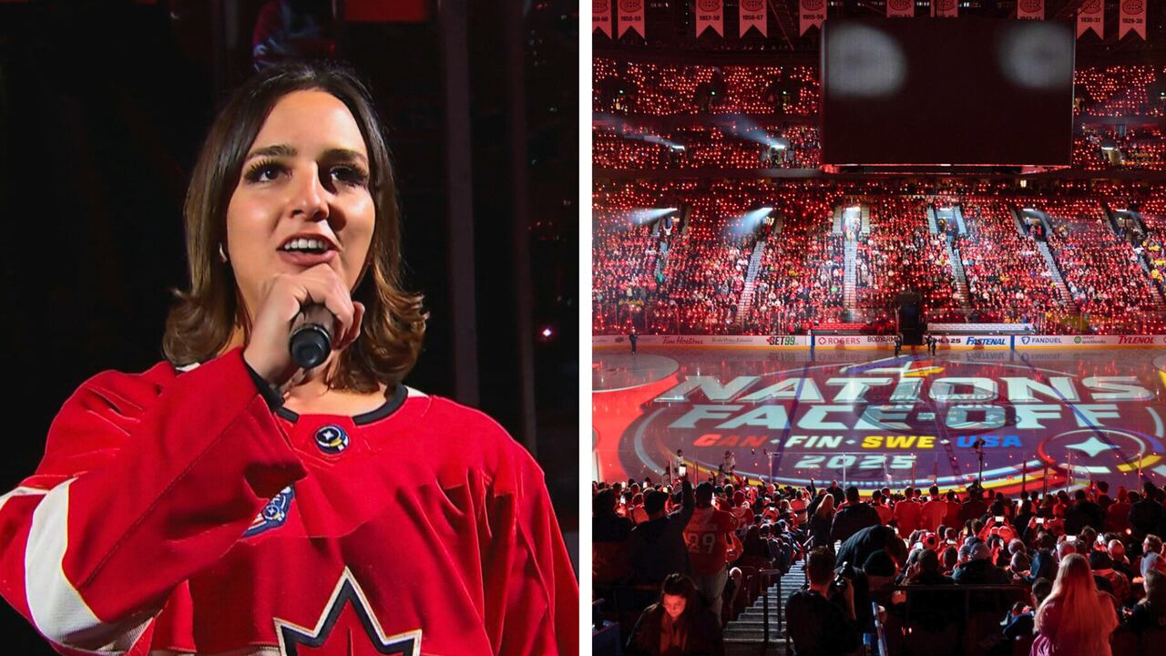 #TheMoment Canadian hockey fans drowned out the anthem singer