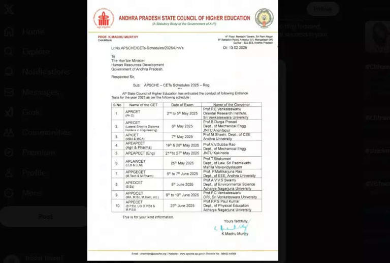 AP CET 2025: APSCHE announces exam dates for EAMCET, LAWCET, ICET, ECET ...