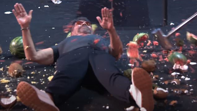 Simon Cowell almost gets his head caved in with a sledgehammer in nervy ...