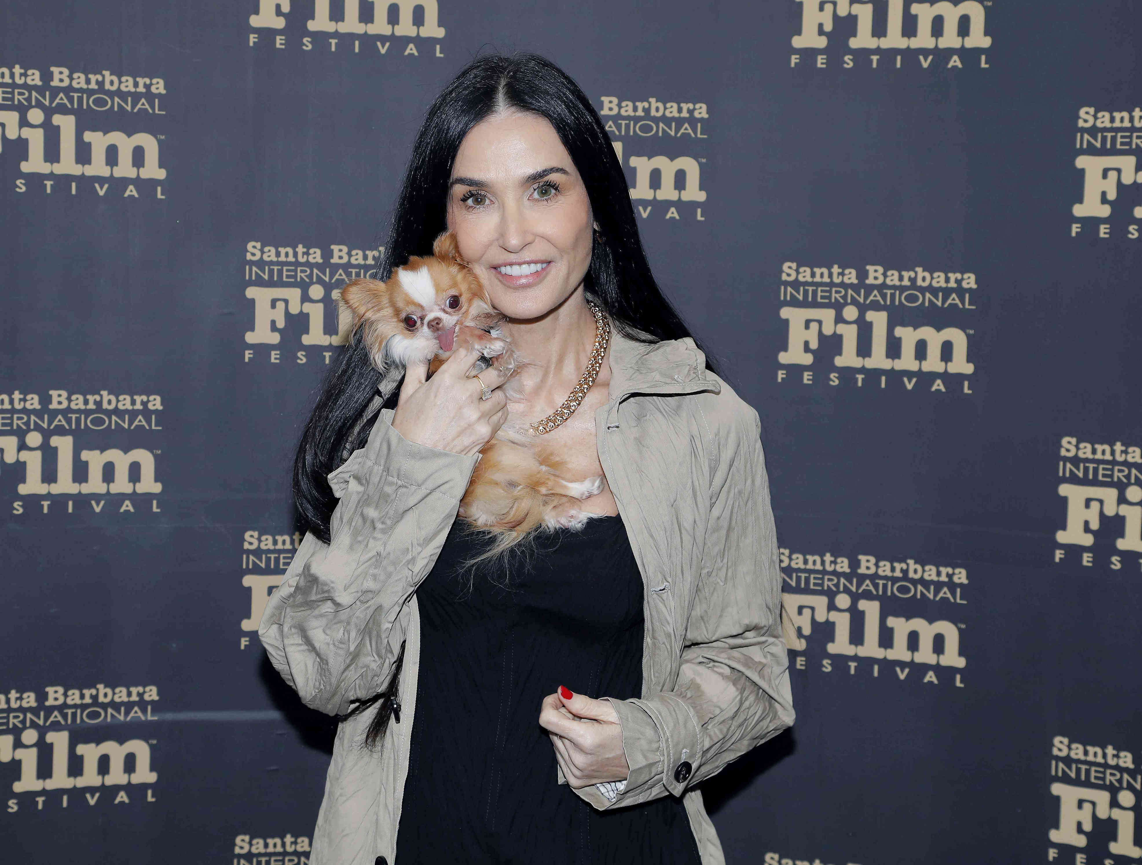 Demi Moore Posed With Her Tiny Dog Pilaf on the Red Carpet