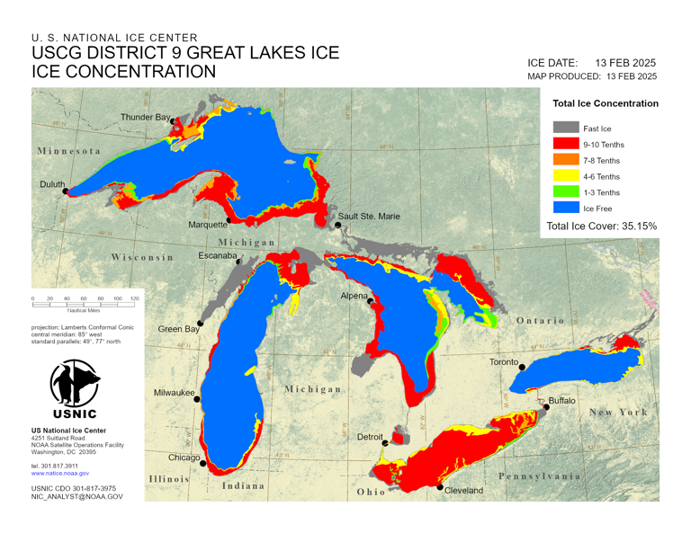How much ice is covering the Great Lakes? Altogether, one third