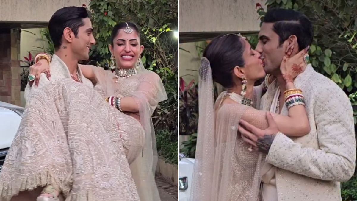 Prateik Babbar Lifts Wife Priya Banerjee In His Arms, Newlyweds Kiss ...