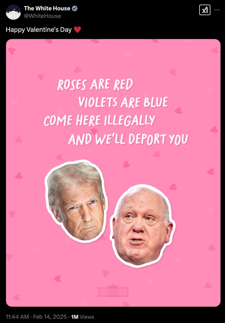 White House trolls illegal migrants with Valentine’s Day card featuring ...