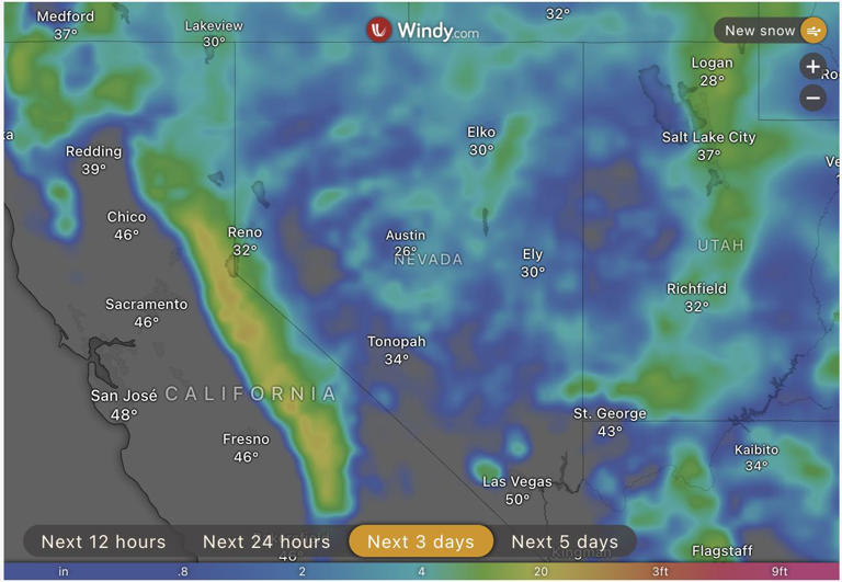 Nevada Winter Storm and Snow Warning - Live Tracker Map