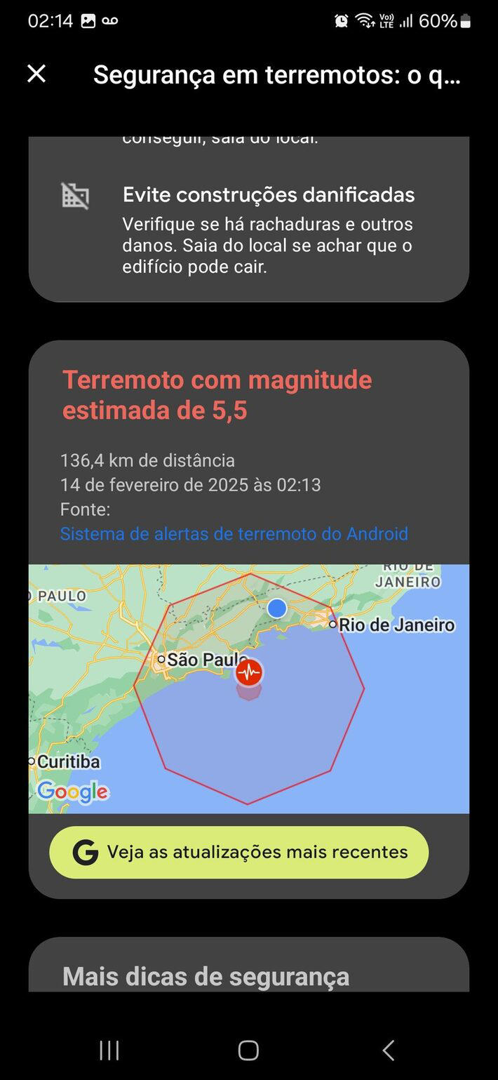 Alerta de terremoto no celular: Google desativa sistema no Brasil após ...