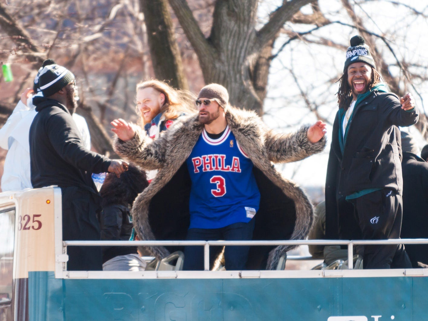 Eagles parade: Josh Sweat wore Chris Long's fur coat from Super Bowl 57 ...