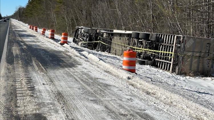 Overturned tractor-trailer to be removed Tuesday