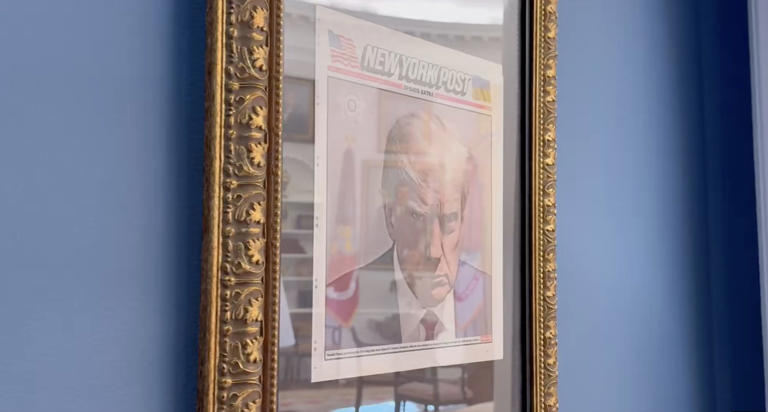 Framed Copy Of Trump’s Mugshot Mounted In Oval Office Entryway ...