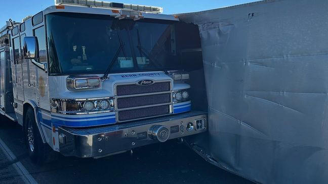 CHP: High winds topple big rigs in desert areas, one hitting KCFD truck