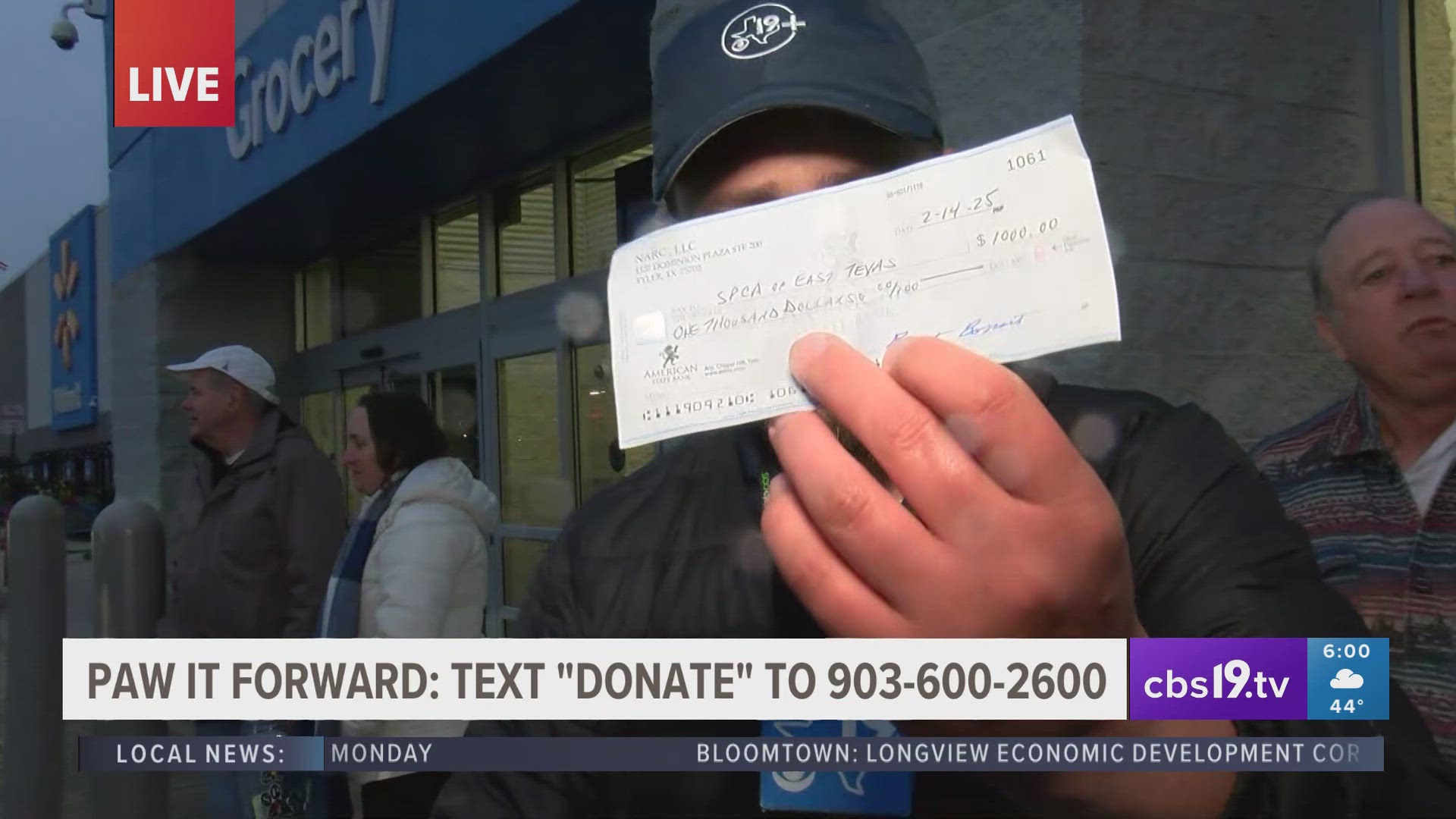 PAW IT FORWARD: Rhonda and Brent Bossart donate $1000 check to SPCA of East Texas, Yosemite ...