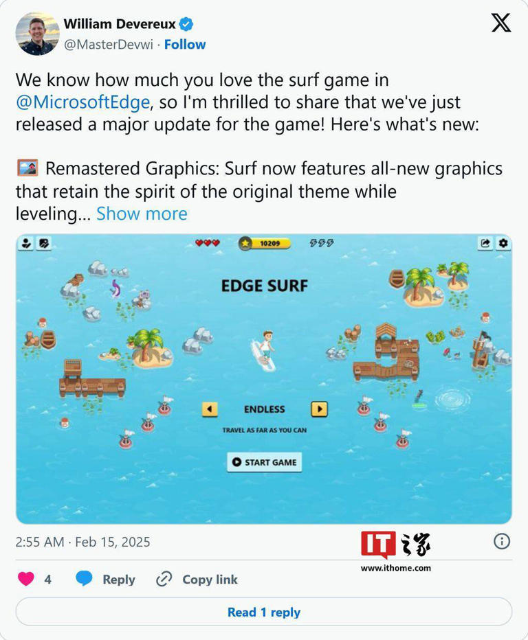 微软Edge冲浪小游戏大升级！全新画面、自定义角色等你挑战