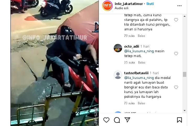 Viral Komplotan Maling Bersenjata Gasak PCX Keyless, Kunci Stang Patah Modal Kaki
