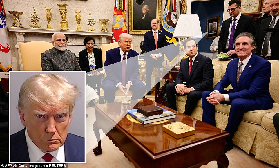 Trump's mugshot displayed outside the Oval Office