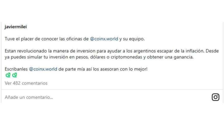 CoinX: el antecedente de Javier Milei recomendando otra supuesta estafa ...