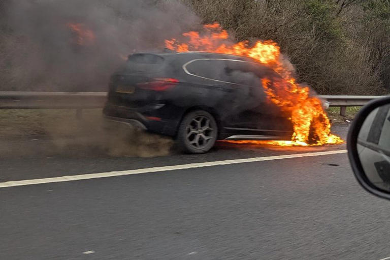 Car bursts into flames on major Scots motorway as smoke billows into sky
