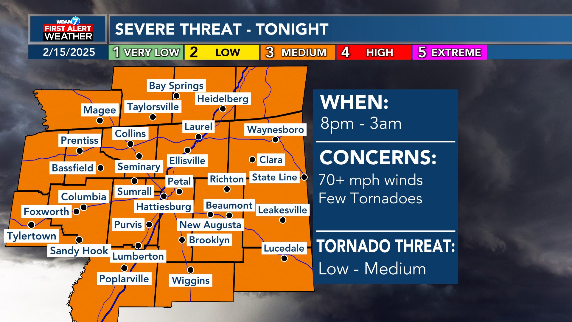 Severe t-storms developing over Louisiana, update on timing for tonight