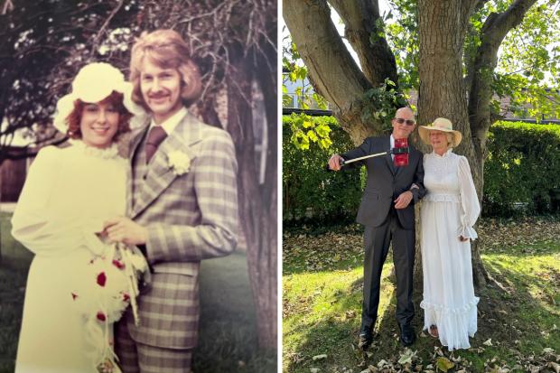 'It still fits me after all these years': Couple recreate wedding ...