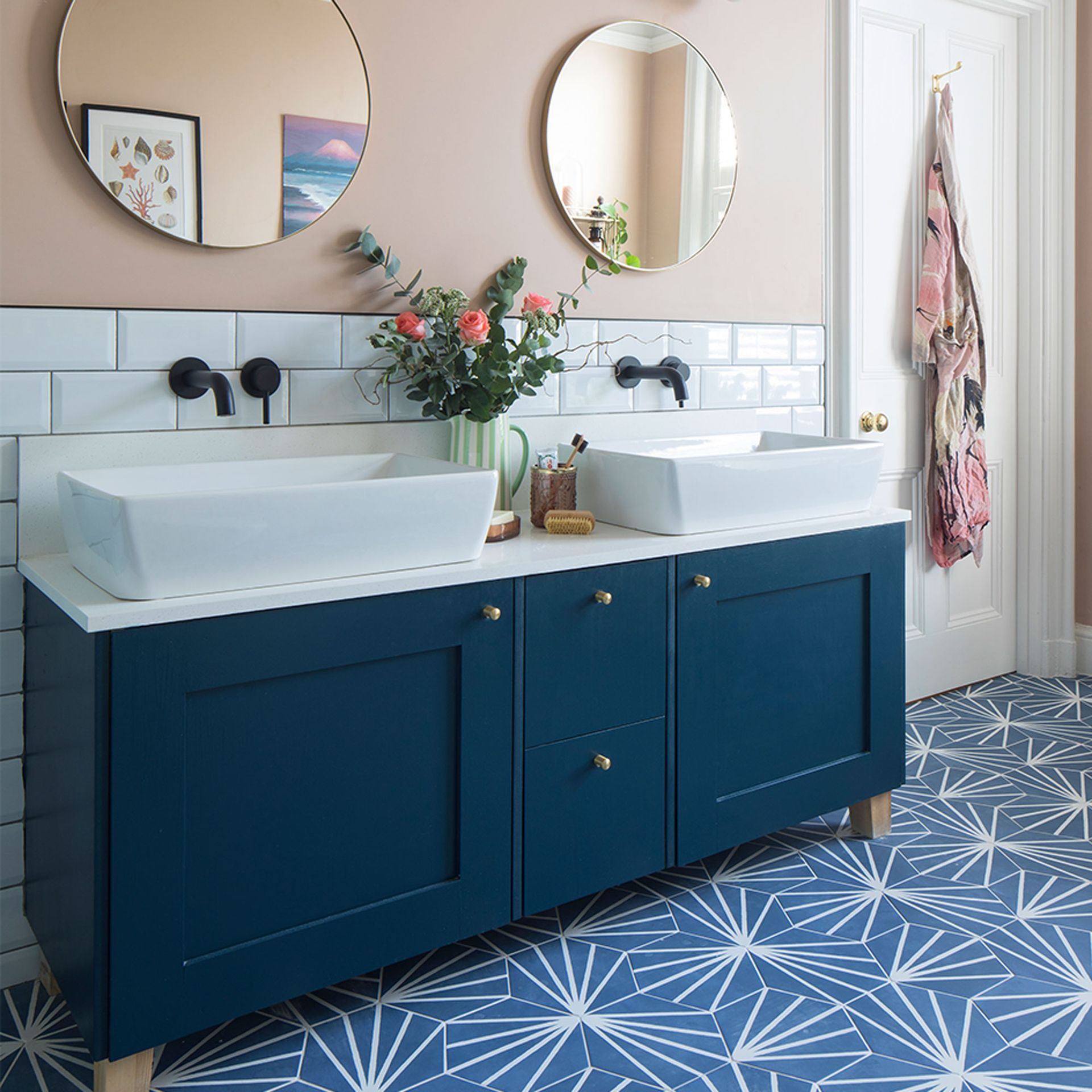 ‘Our bathroom went from drab to fab – the new peach and blue colour ...