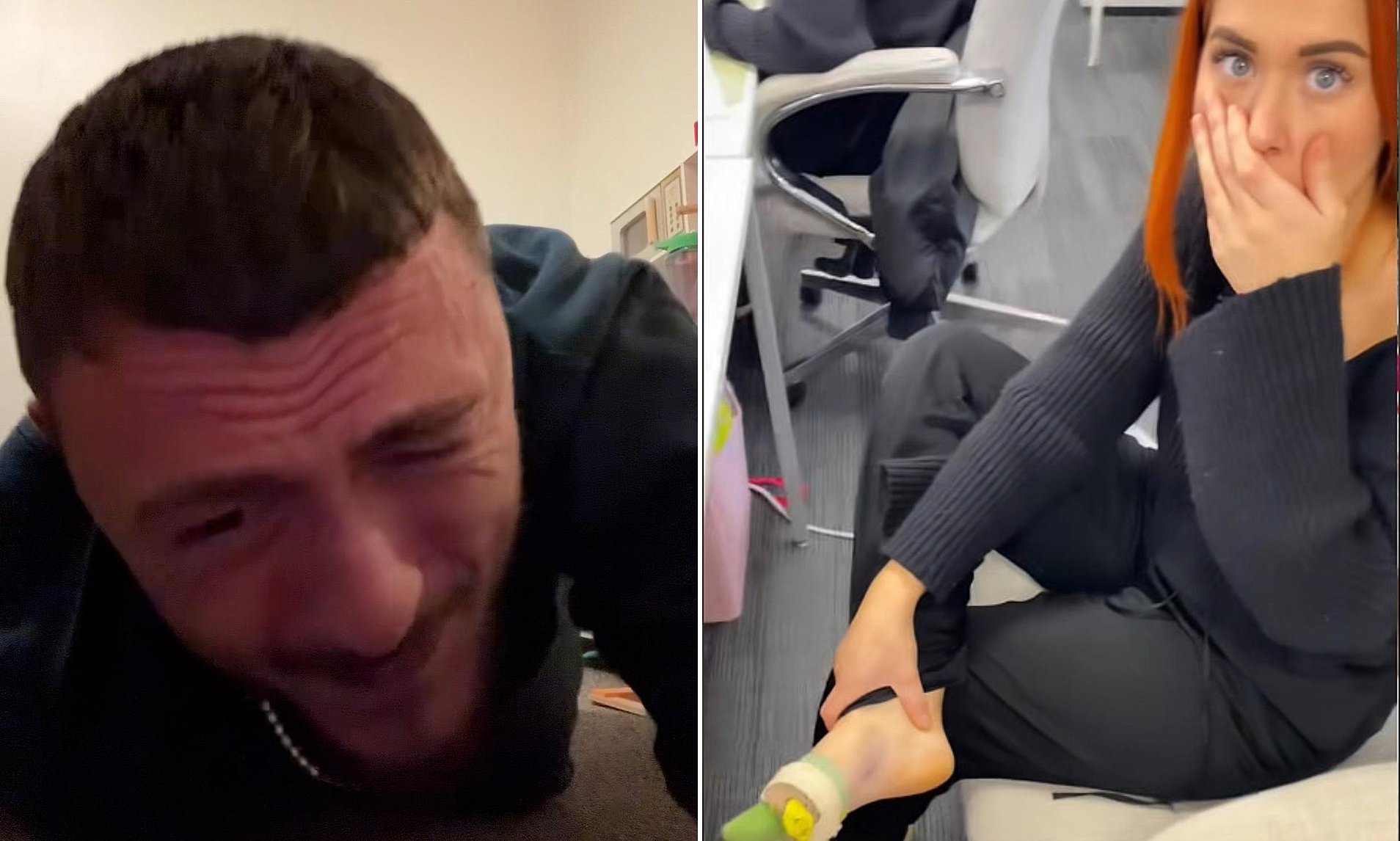 TikTok users film themselves dropping heavy objects on their FEET