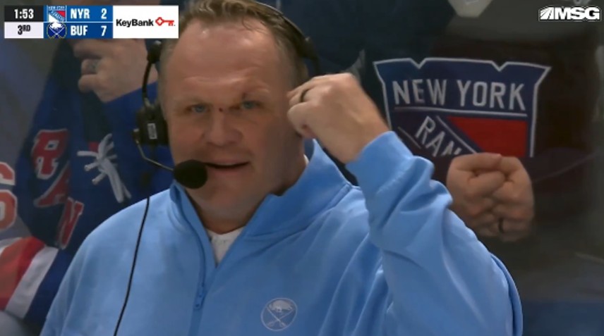 Sabres announcer Rob Ray loudly curses after getting hit by puck, later ...