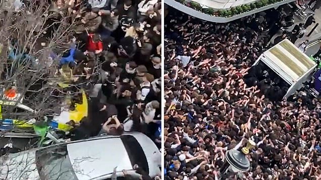 Rampaging shoppers jump on police car after disastrous Up In Flames x ...