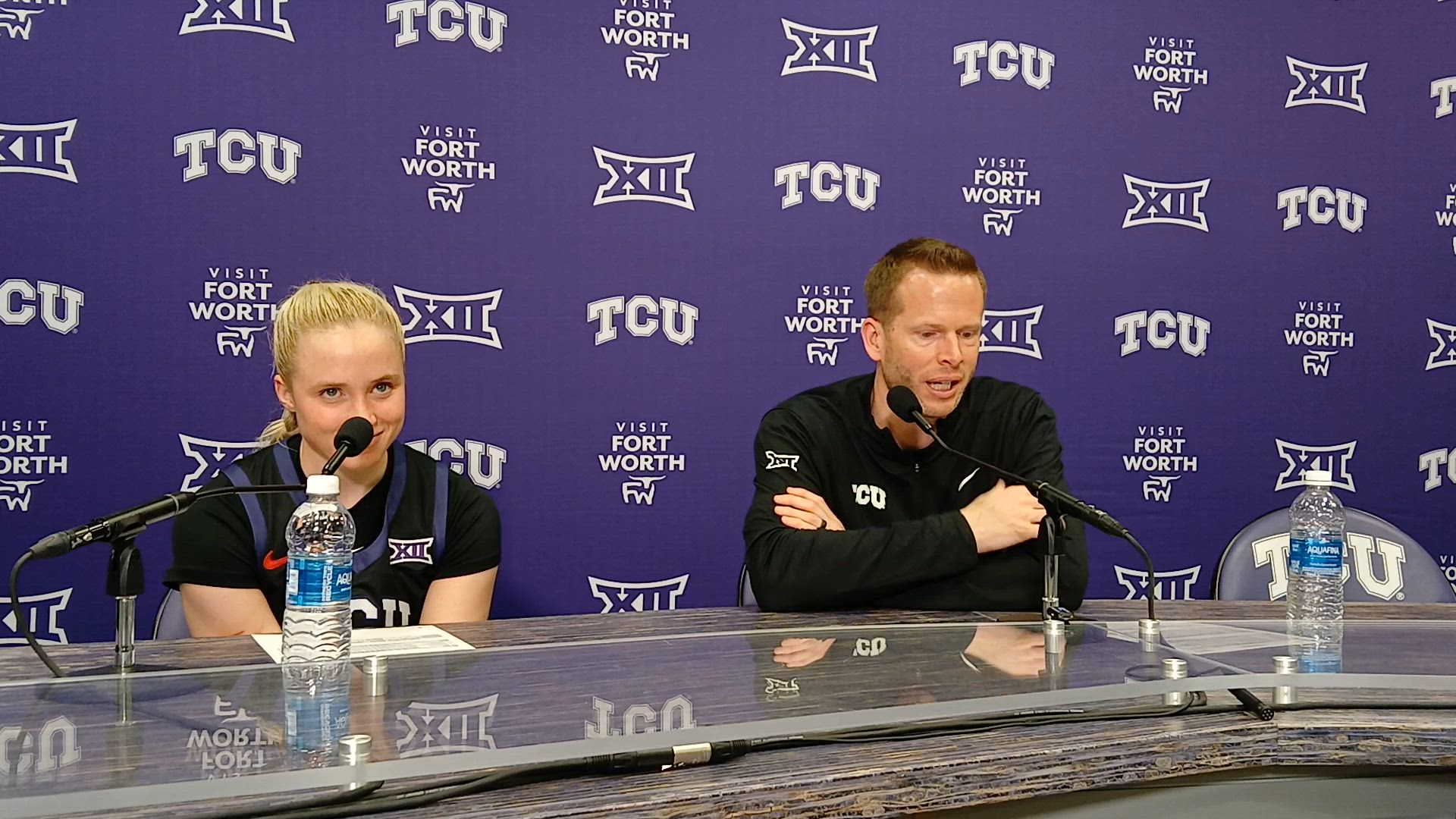 WVU post game - TCU WBB Mark Campbell and Hailey Van Lith.mp4