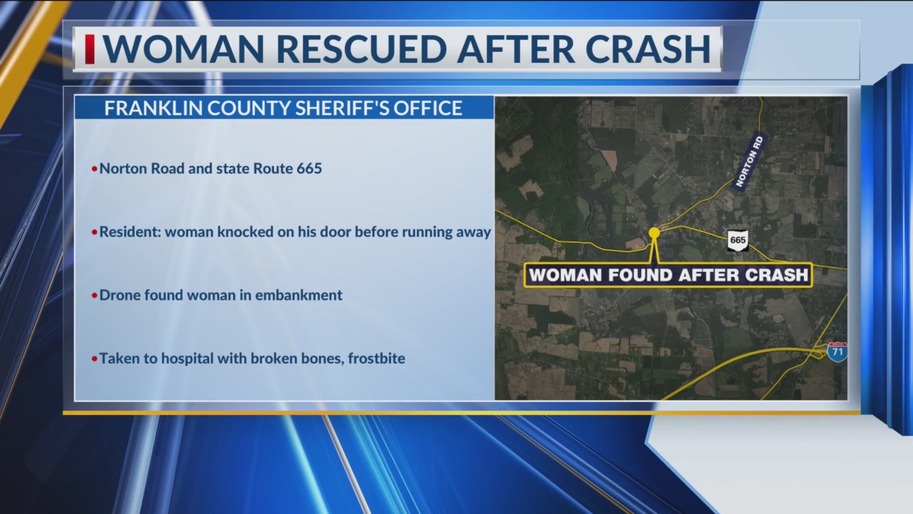 Woman rescued after south Franklin crash, fall down embankment
