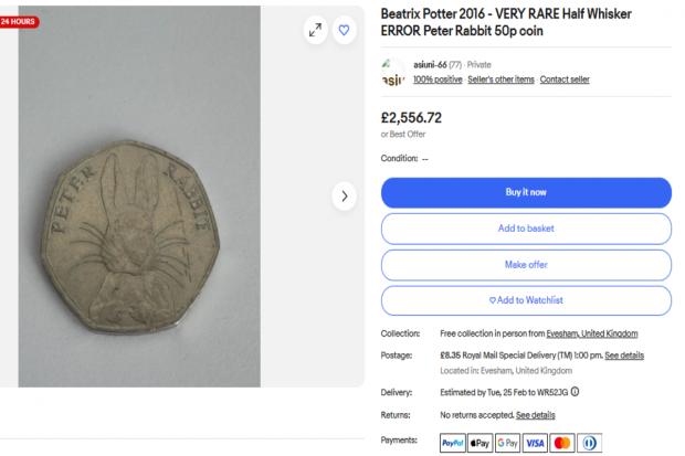'Very rare' defected Peter Rabbit coin on sale for over £2,500