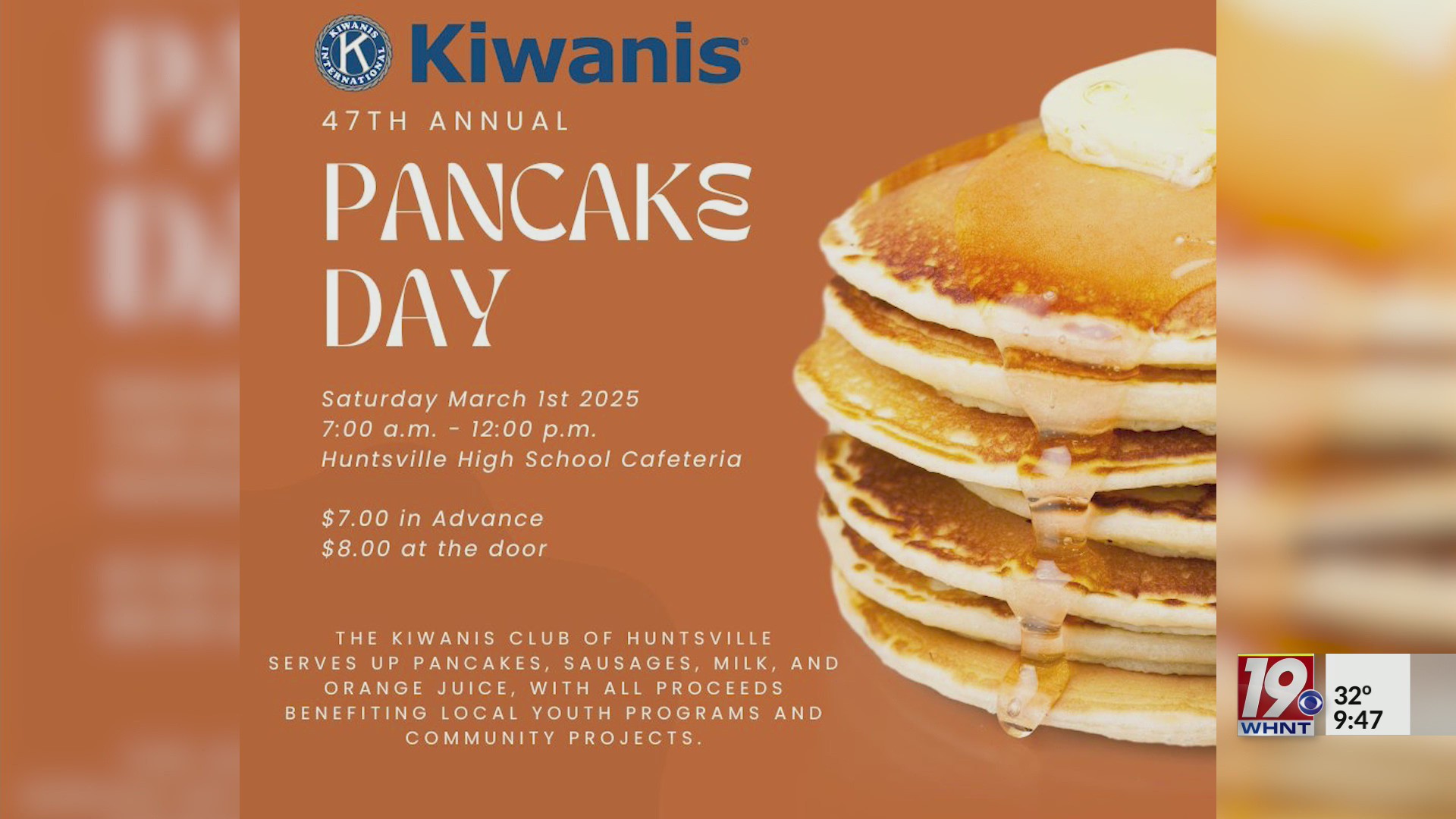 47th Annual Kiwanis Pancake Day | Feb. 24, 2025 | News 19 at 9 a.m.