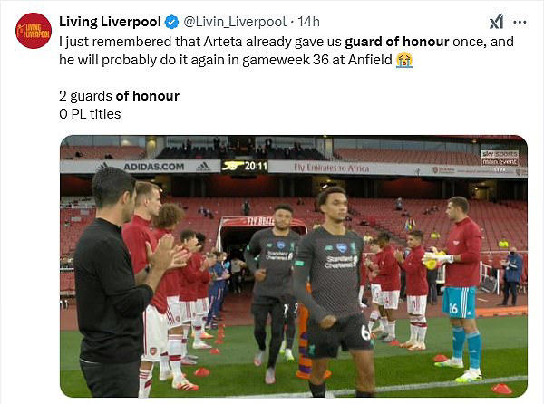 Arsenal fans fear they will have to give title rivals Liverpool a guard ...