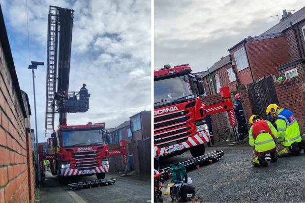 Three fire engines with aerial platform and paramedics called to ladder ...