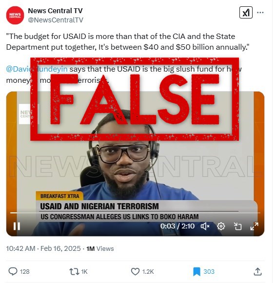 Nigerian journalist falsely claims USAID budget larger than CIA, State ...