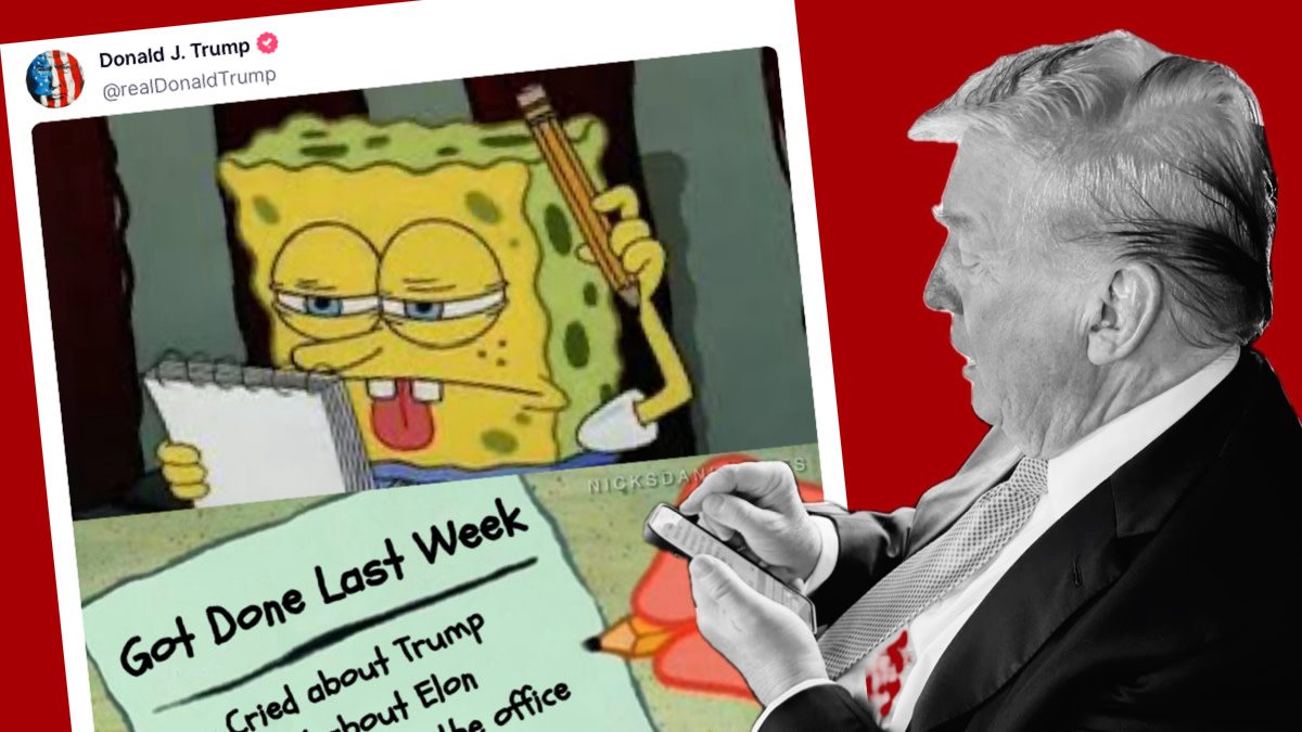 Trump Mocks Federal Workers with SpongeBob Meme
