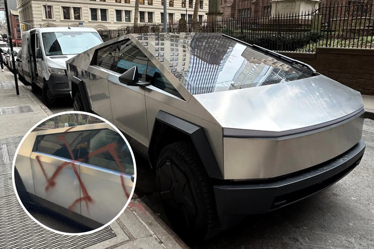 Tesla Cybertruck Defaced With Swastika by Wall Street