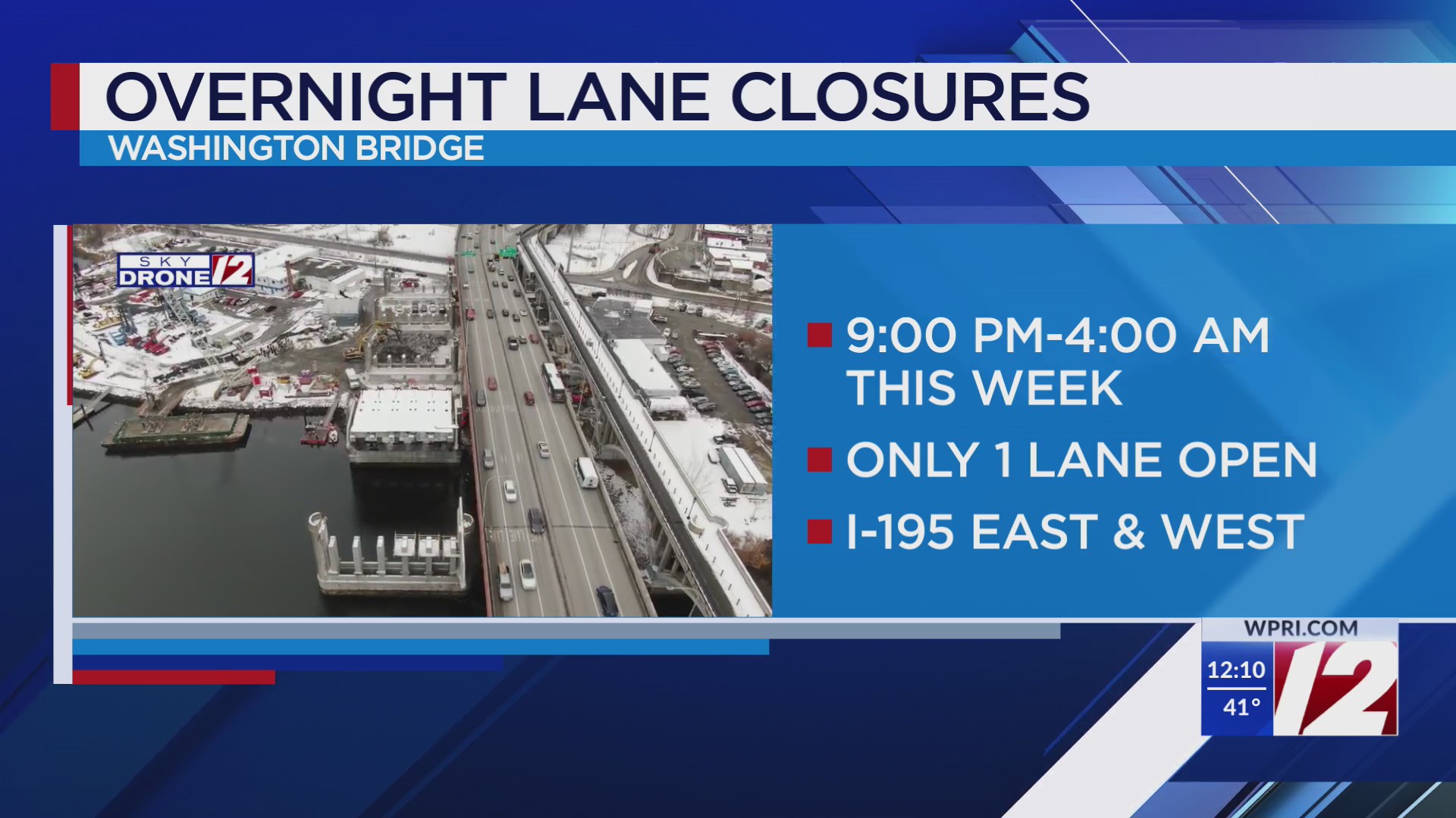 RIDOT announces overnight lane closures on Washington Bridge