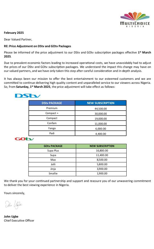 FULL LIST: Again, Multichoice hikes DStv, GOtv prices