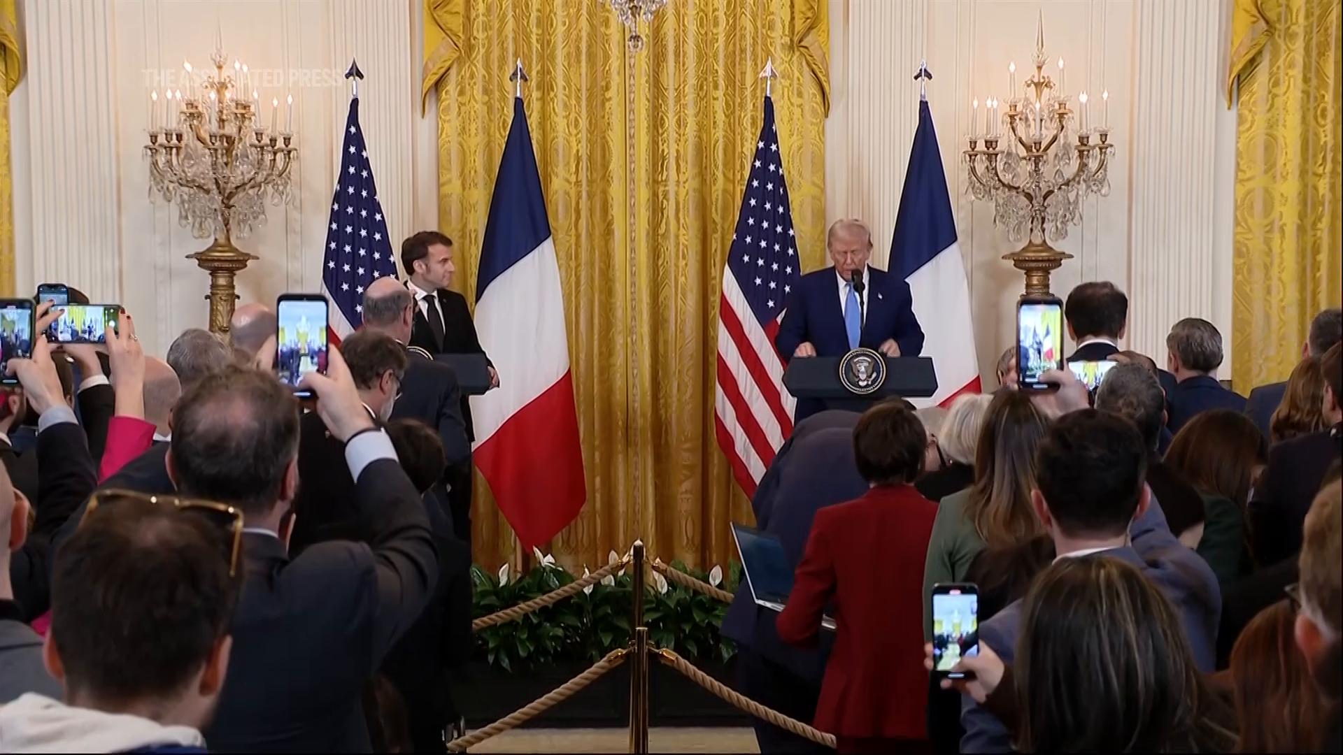 In press conference with France's Macron, Trump calls the Ukraine war ...