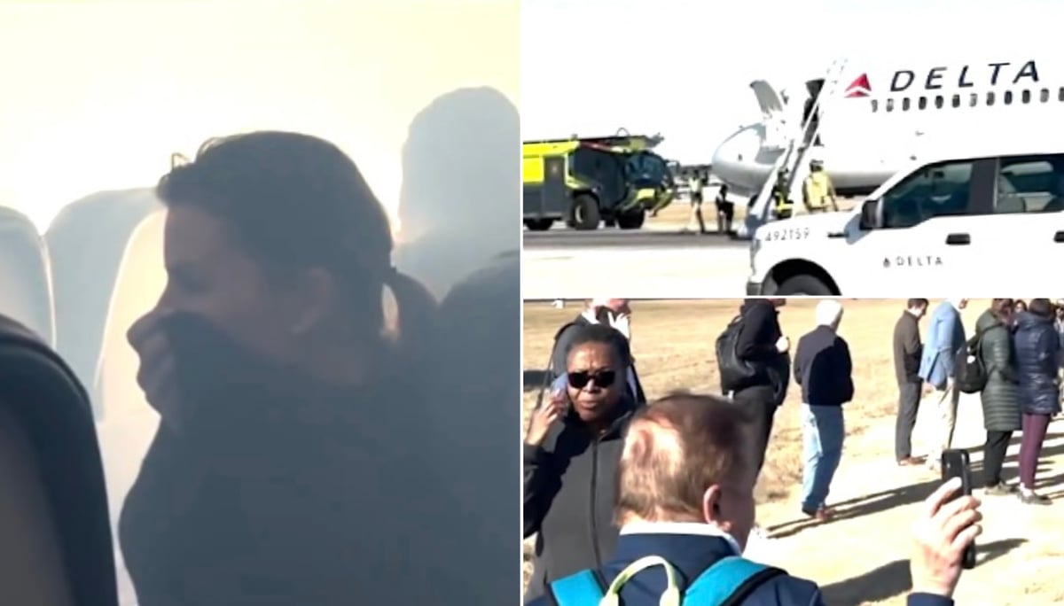 Passengers evacuate Delta plane on slides after smoke fills cabin