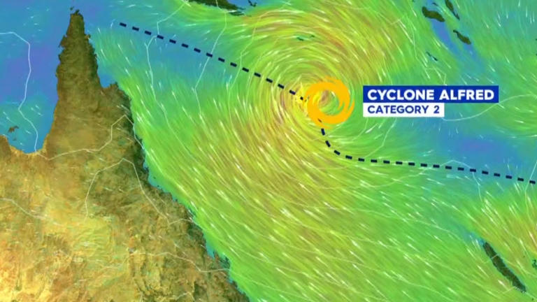 Tropical Cyclone Alfred changing track, growing in strength