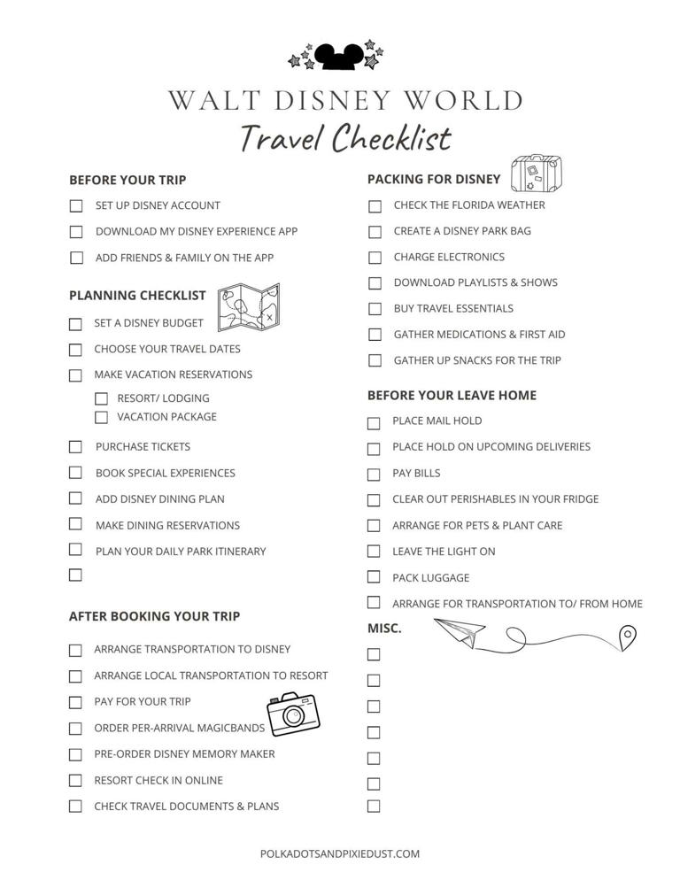 Disney World Planning Timeline and Checklist FREE Printable
