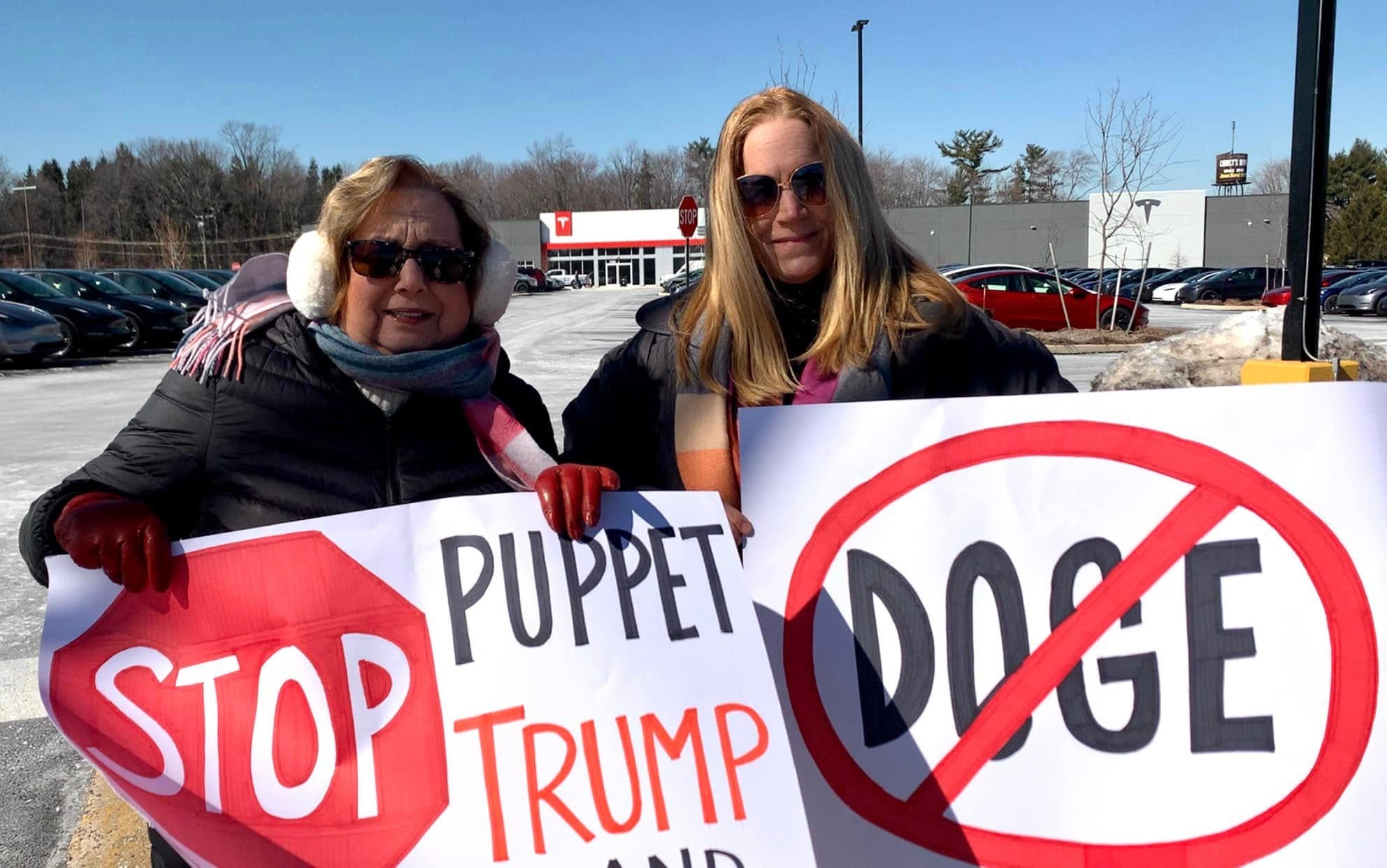 Musk, Trump Blasted At Tesla Protest In Warminster