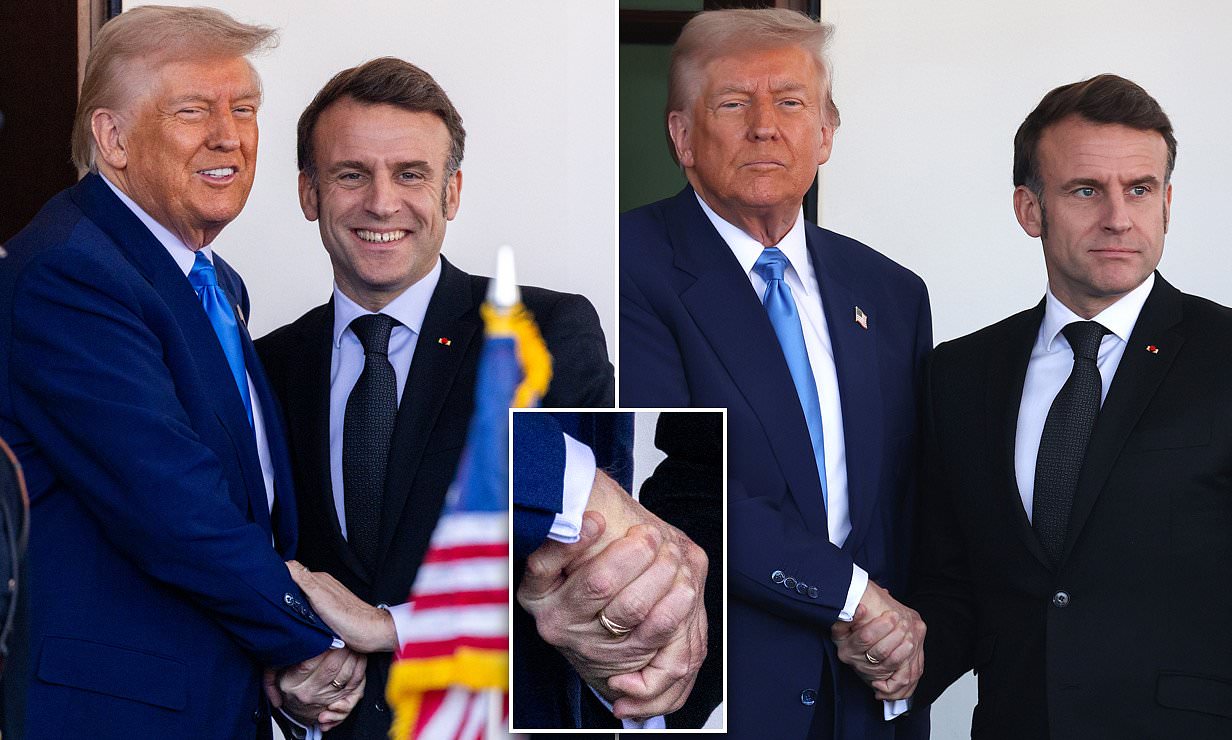 Trump's awkward 'death clasp' handshake with Macron goes viral
